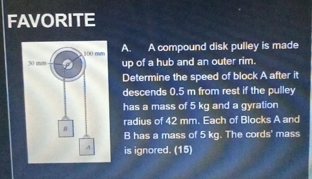 Solved FAVORITE 100 mm A. A compound disk pulley is made up | Chegg.com