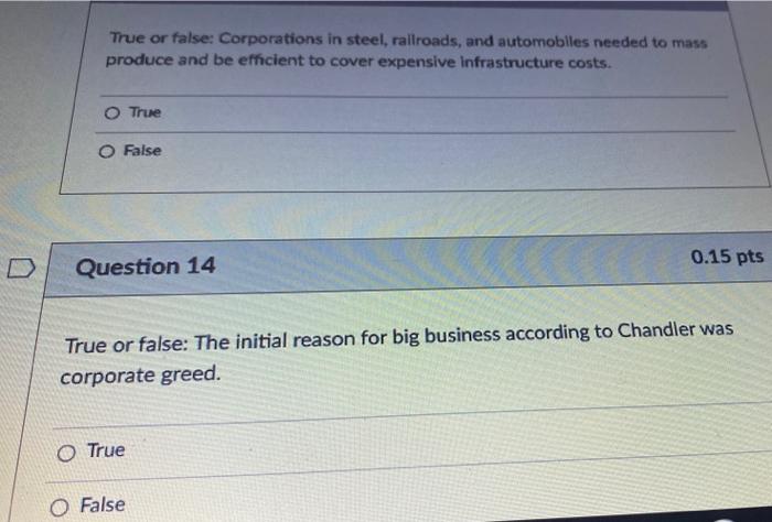 Solved True or false: Corporations in steel, raliroads, and | Chegg.com