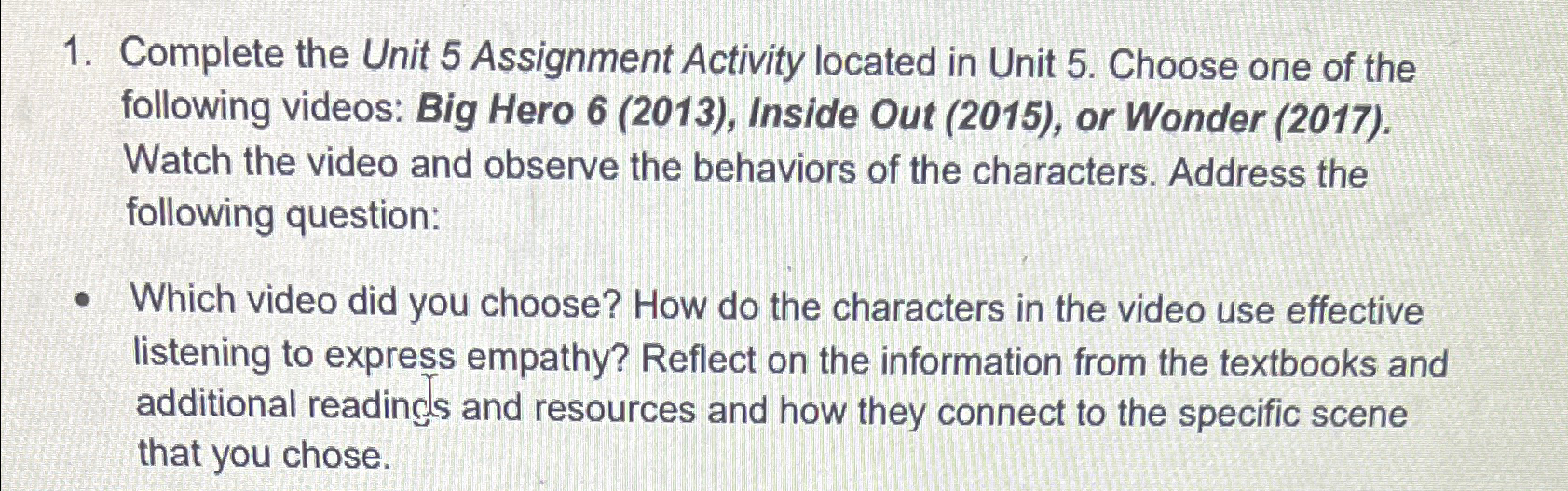 Solved Complete the Unit 5 ﻿Assignment Activity located in | Chegg.com