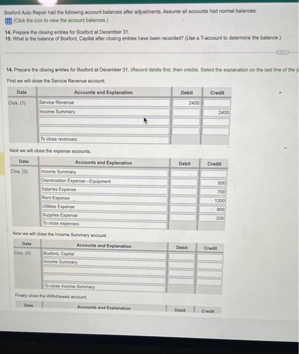 Solved Boxford Auto Repair had the following account | Chegg.com