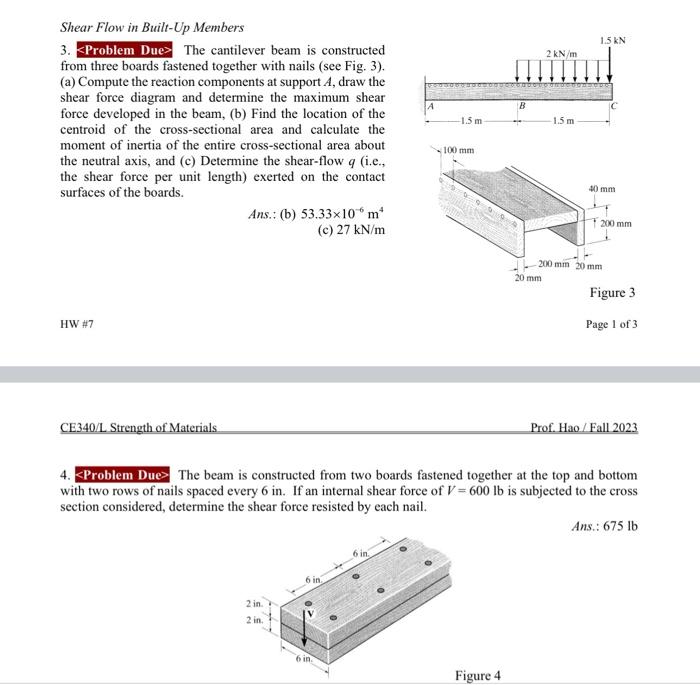 Solved Shear Flow in Built-Up Members 3. EProblem Due The | Chegg.com