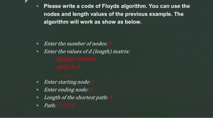 Solved Please Write A Code Of Floyds Algorithm You Can 3749