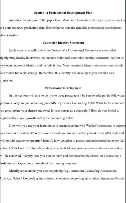 Section 1: Professional Development Plan Introduce | Chegg.com