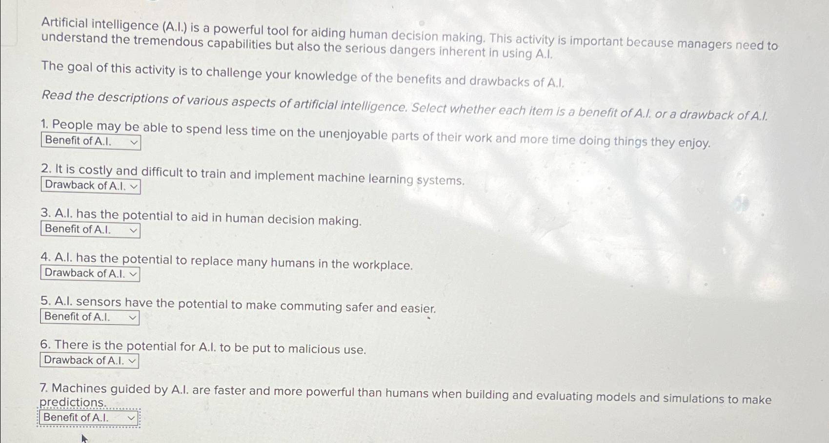 Solved Artificial intelligence (A.I.) ﻿is a powerful tool | Chegg.com