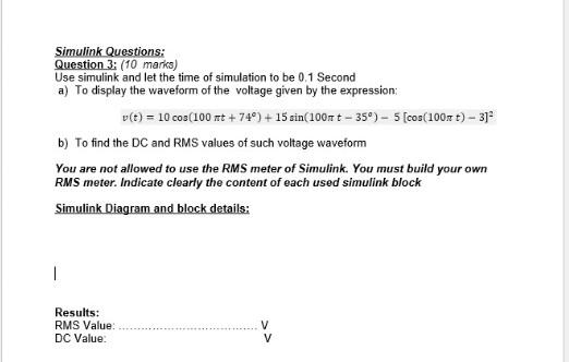 Solved Simulink Questions: Question 3: (10 marks) Use | Chegg.com