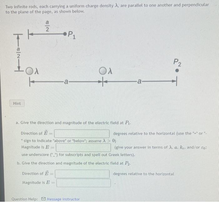 Solved Two infinite rods, each carrying a uniform charge | Chegg.com