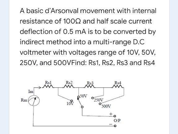 Solved A basic d'Arsonval movement with internal resistance | Chegg.com