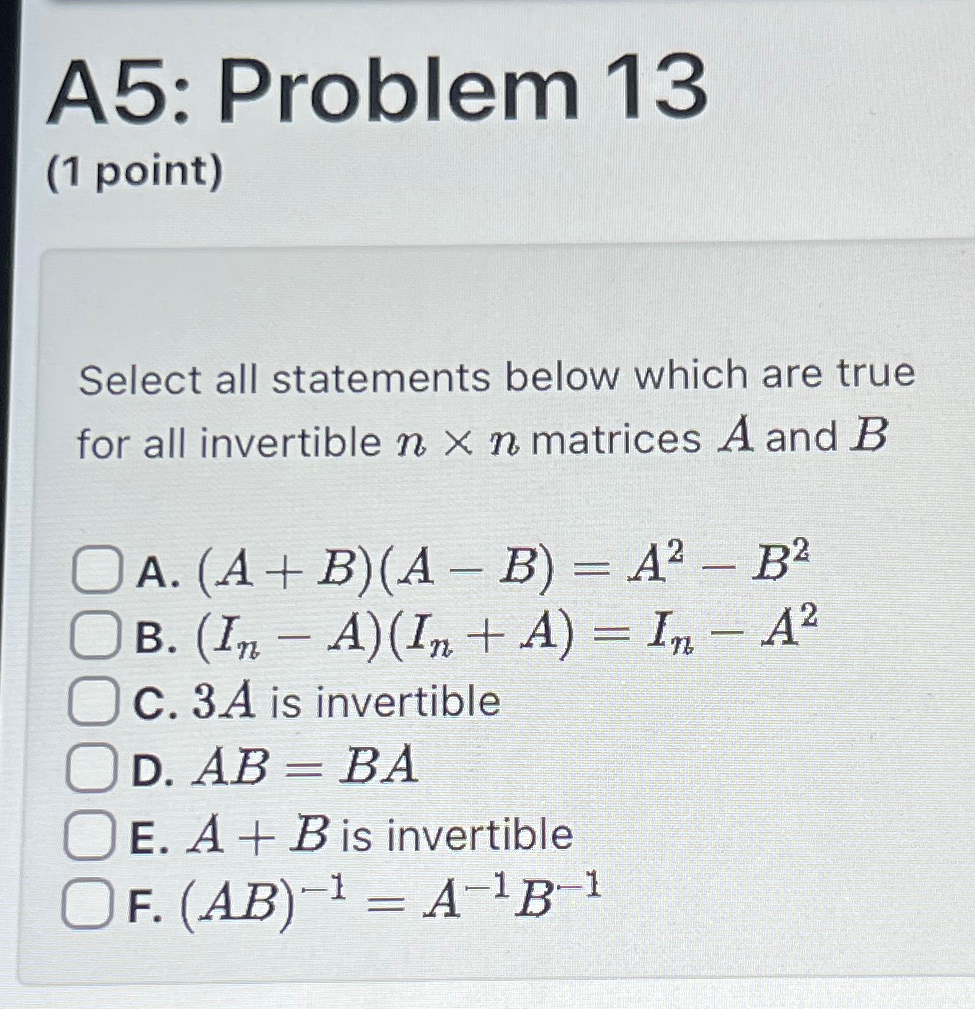 Solved A5: Problem 13(1 ﻿point)Select all statements below | Chegg.com