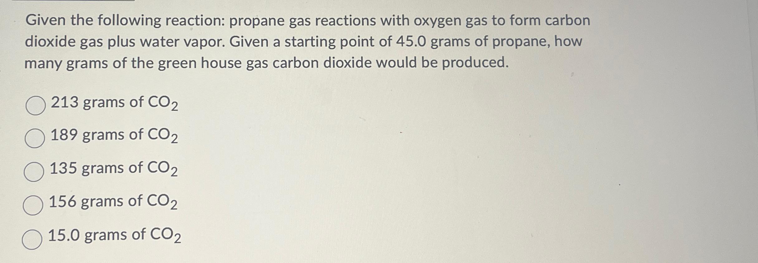 Solved Given the following reaction: propane gas reactions | Chegg.com
