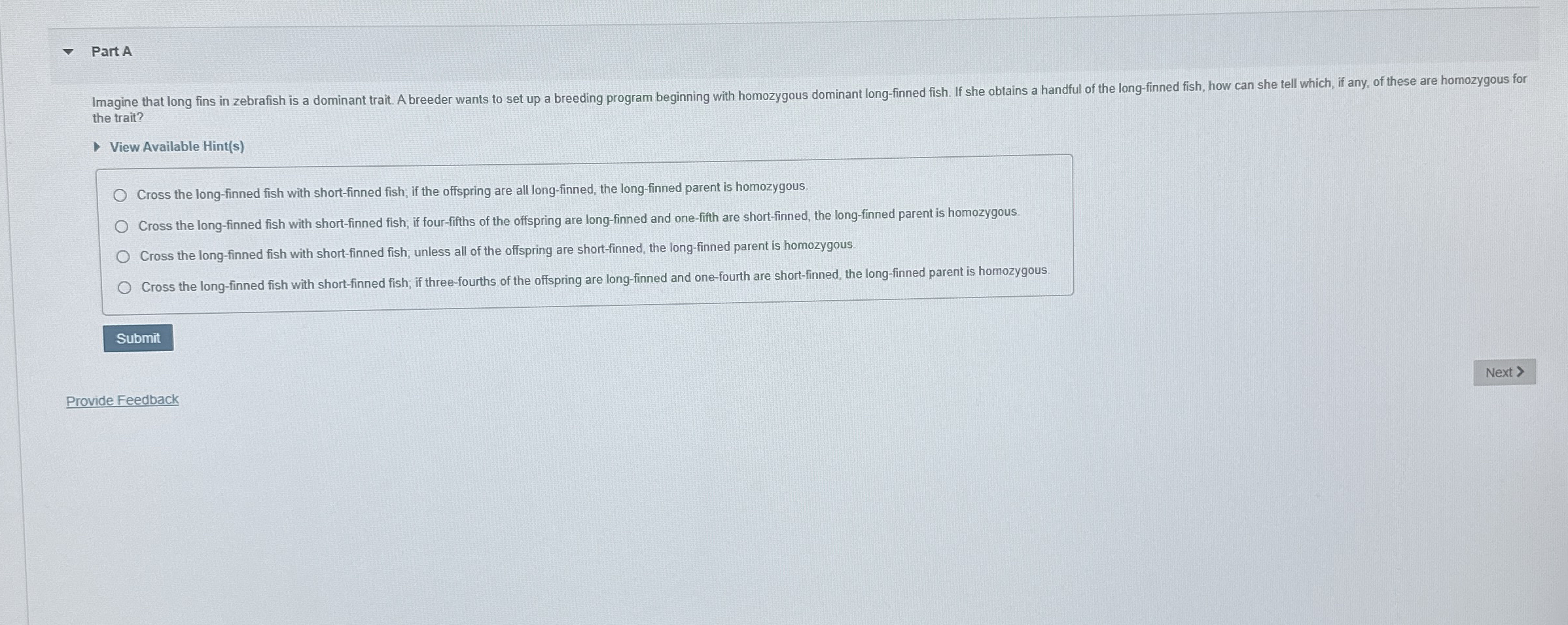 Solved Part A the trait?View Available Hint(s)Cross the | Chegg.com