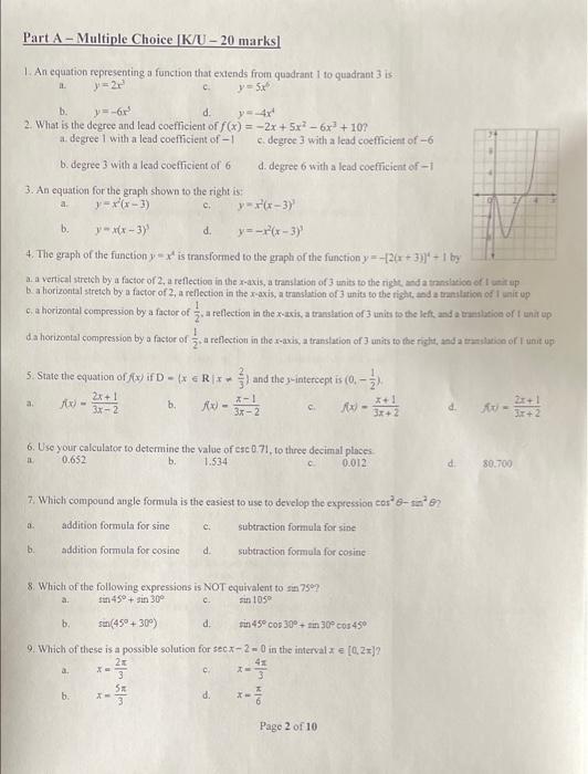 Solved Part A-Multiple Choice [K/U-20 marks] 1. An equation | Chegg.com