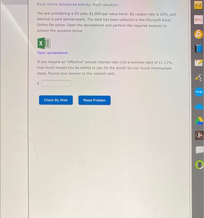 Solved Excel Online Structured Activity: Bond valuation You | Chegg.com