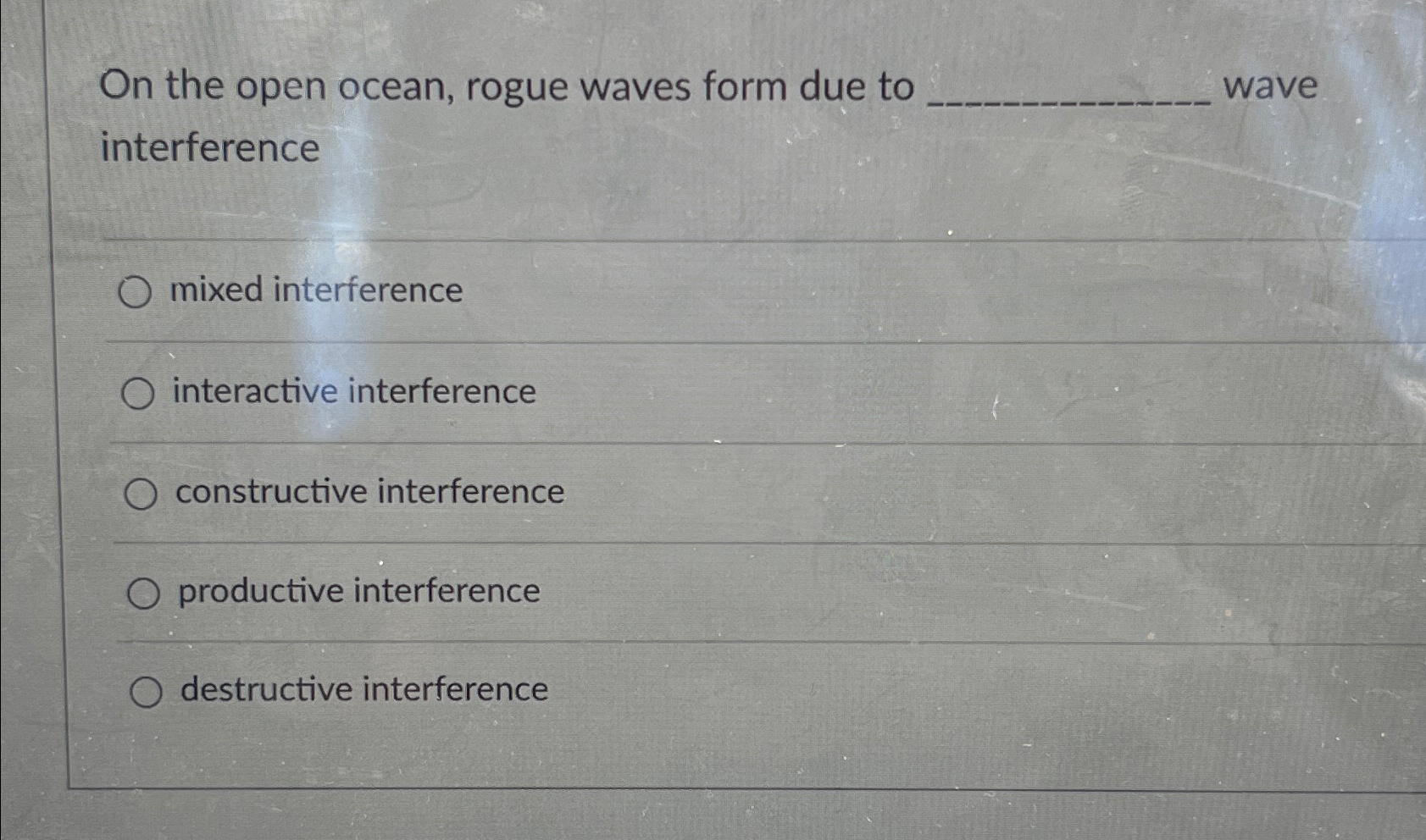 Solved On the open ocean, rogue waves form due to wave | Chegg.com