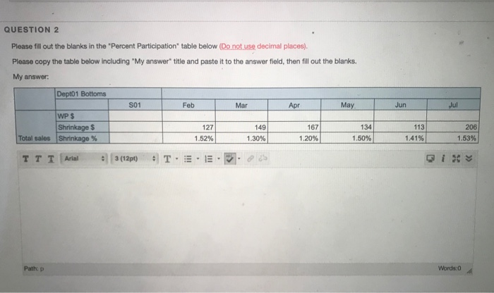 QUESTION 1 Please fill out the blanks in the Percent | Chegg.com