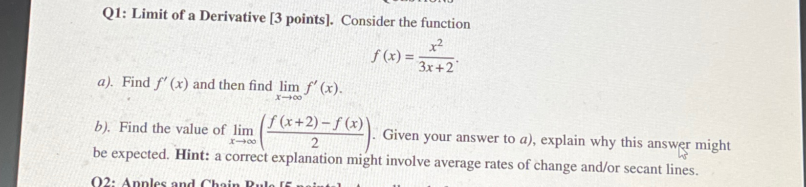 Solved Q1: Limit of a Derivative [3 ﻿points]. ﻿Consider the | Chegg.com