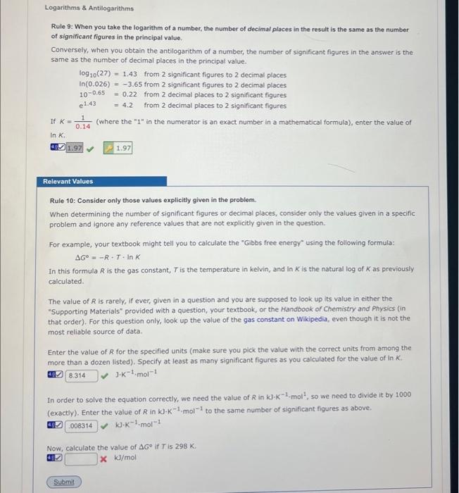 Solved Logarithms \& Antilogarithms Rule 9: When you take | Chegg.com
