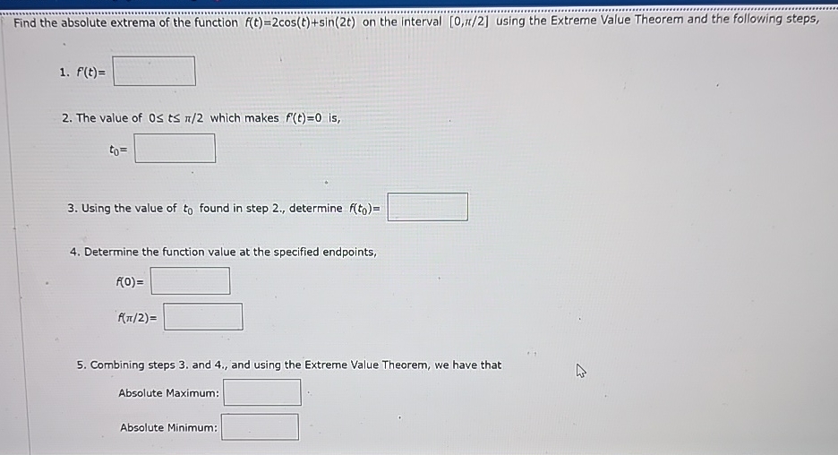 Solved Find the absolute extrema of the function | Chegg.com