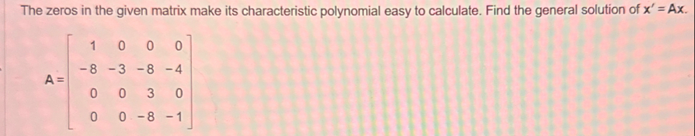 Solved The zeros in the given matrix make its characteristic | Chegg.com