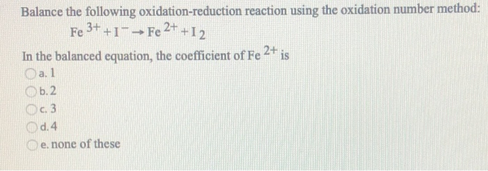 Solved Balance the following oxidation-reduction reaction | Chegg.com