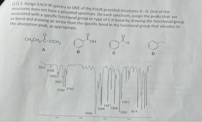 (12) 2. Assign EACH IR spectra to ONE of the FOUR | Chegg.com