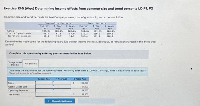 Solved Exercise 13-5 (Algo) Determining income effects from | Chegg.com