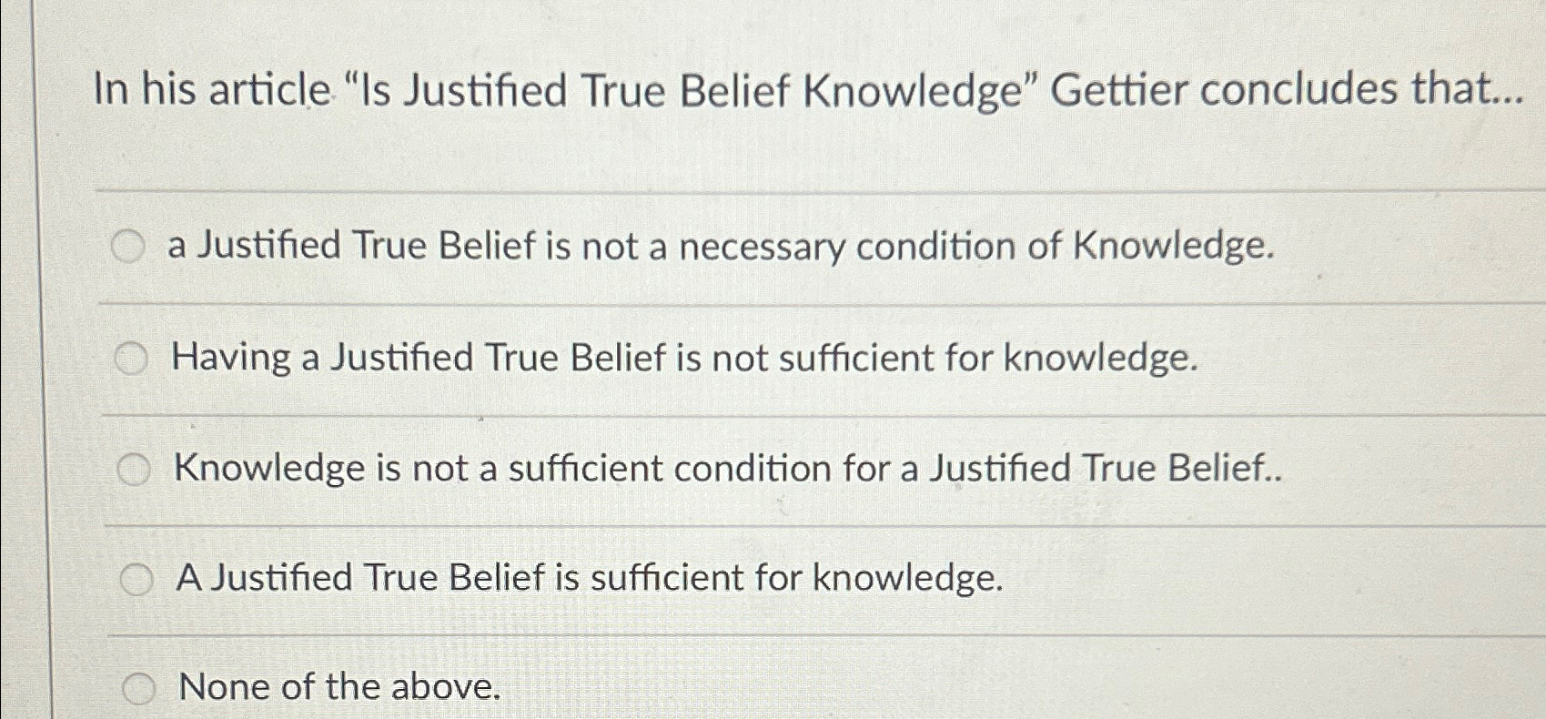 Solved In his article "Is Justified True Belief Knowledge" | Chegg.com