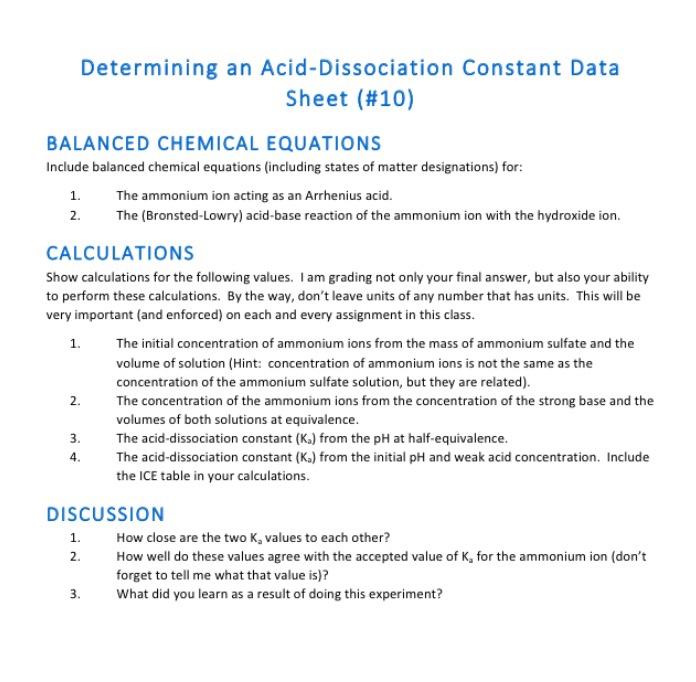 Determining an Acid-Dissociation Constant Lab (#10) | Chegg.com