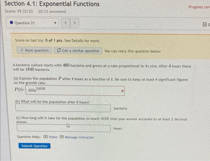 Solved Section 4.1: Exponential Functions Score: 19.33/23 | Chegg.com