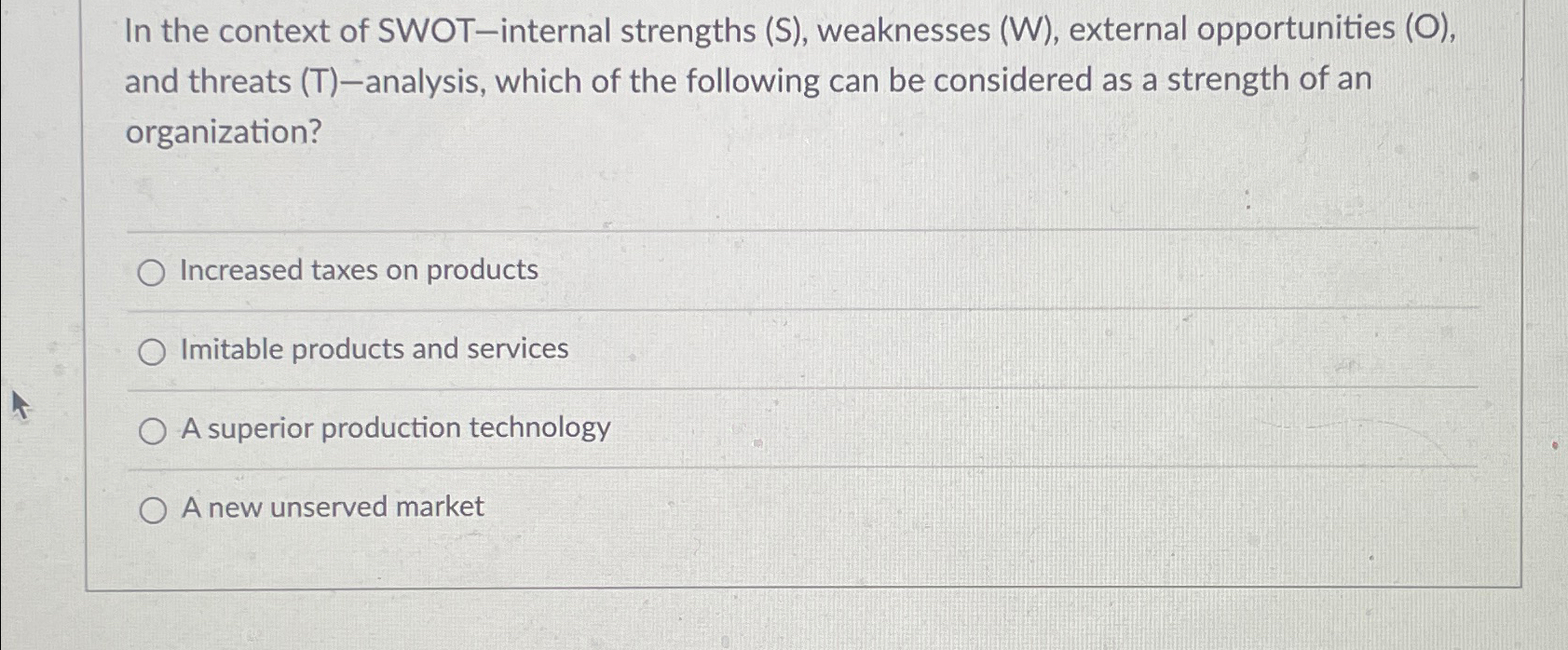 Solved In the context of SWOT-internal strengths (S), | Chegg.com