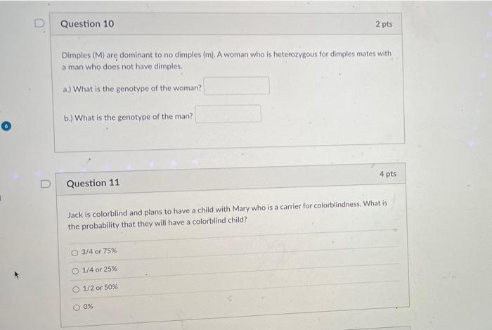 Solved D Question 10 2 pts Dimples (M) are dominant to no | Chegg.com