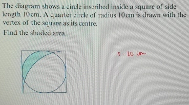 Solved The diagram shows a circle inscribed inside a square | Chegg.com