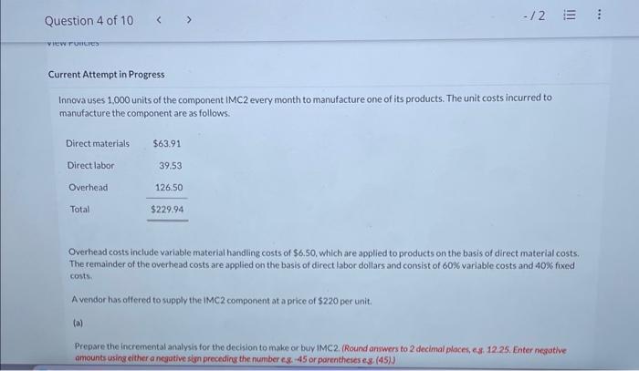 Solved Innova uses 1,000 units of the component IMC2 every | Chegg.com