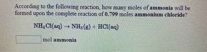 Solved According to the following reaction, how many moles | Chegg.com