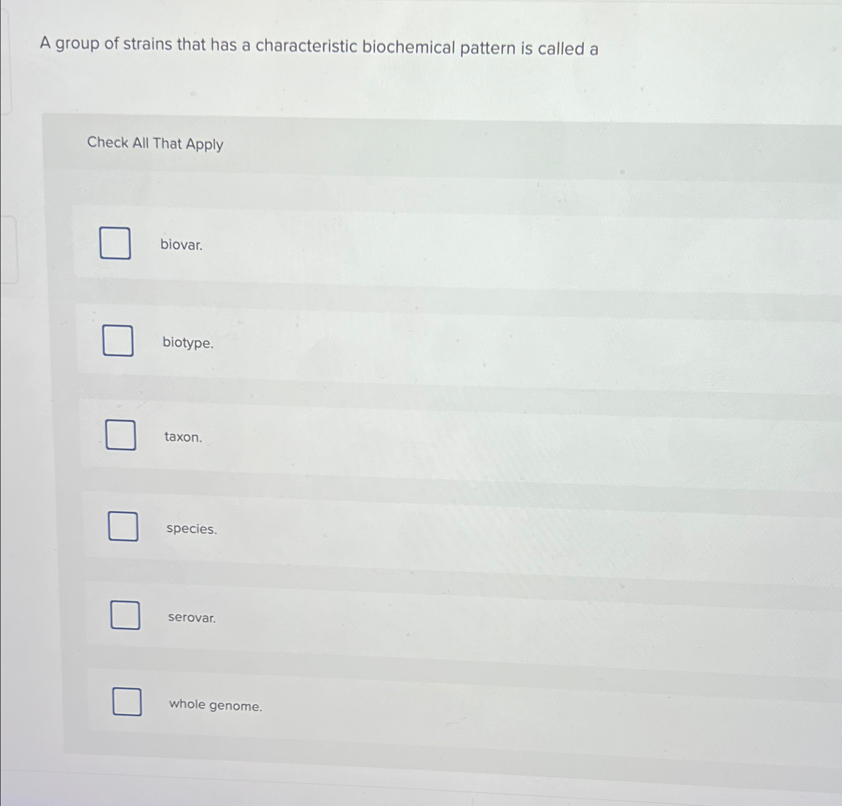 Solved A group of strains that has a characteristic | Chegg.com