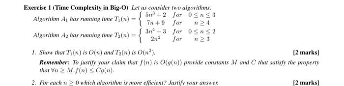 Solved Exercise 1 (Time Complexity in Big-O) Let us consider | Chegg.com