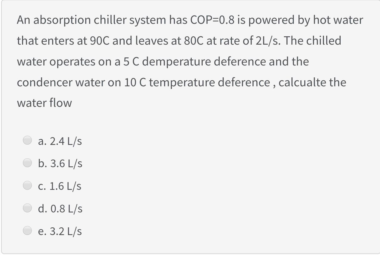 Solved An absorption chiller system has COP=0.8 is powered | Chegg.com