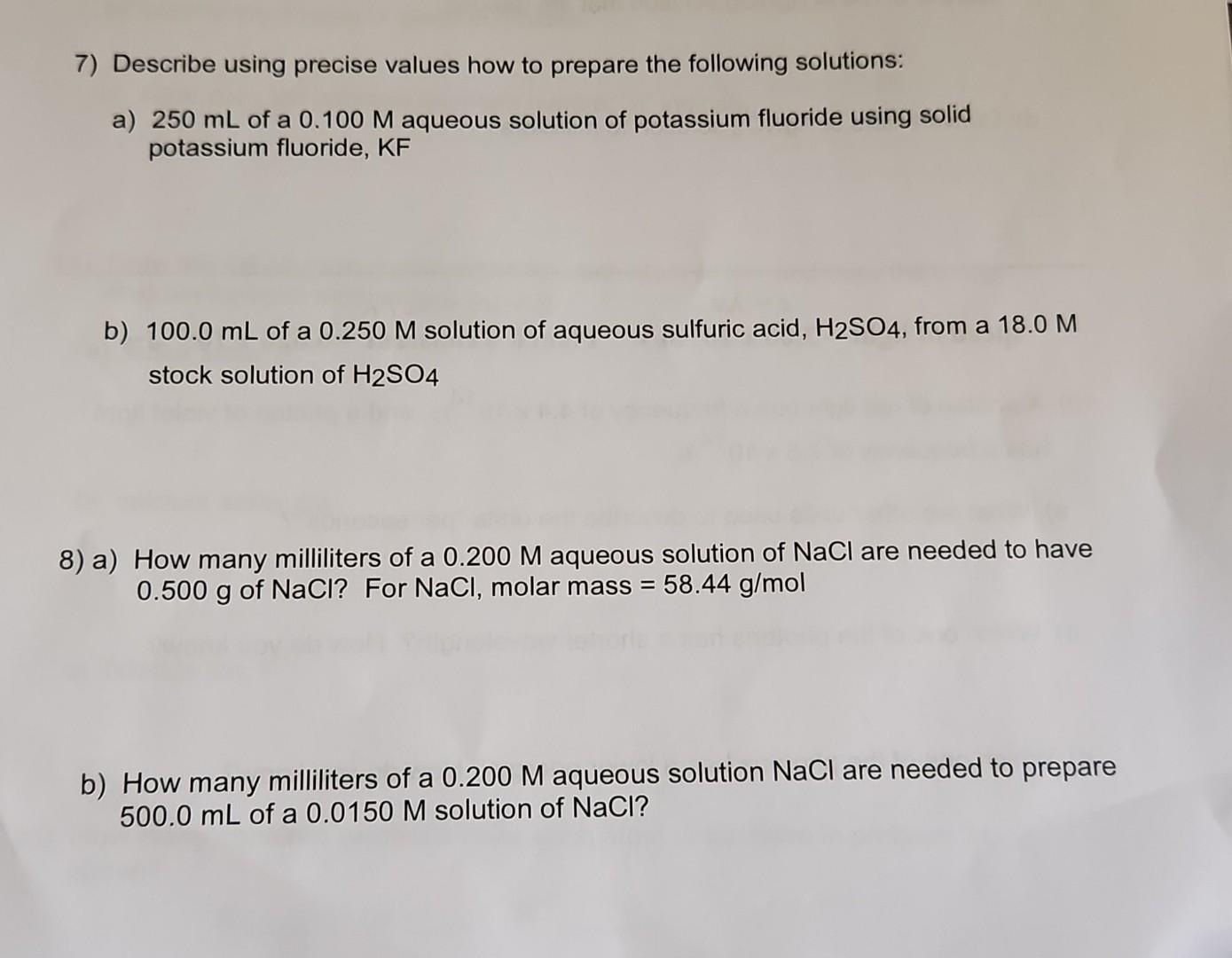Solved 7) Describe using precise values how to prepare the | Chegg.com