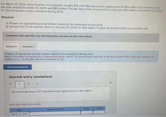 Solved On March 31, 2024. Chow Brothers, Incorporated, | Chegg.com