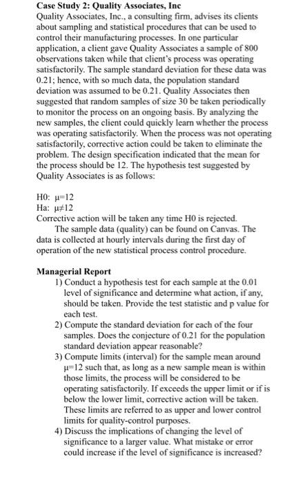 Solved Case Study 2: Quality Associates, Inc Quality | Chegg.com