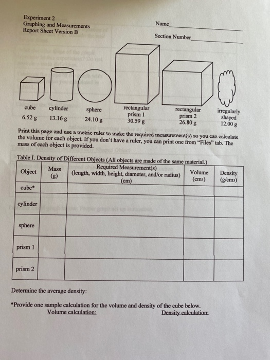 Experiment 2 Graphing and Measurements Report Sheet | Chegg.com
