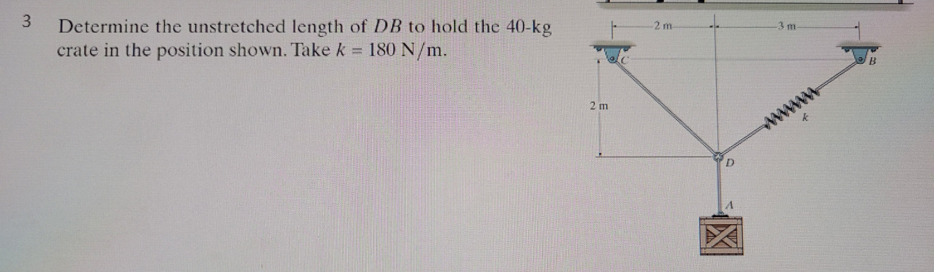 Solved 3 ﻿Determine the unstretched length of DB ﻿to hold | Chegg.com