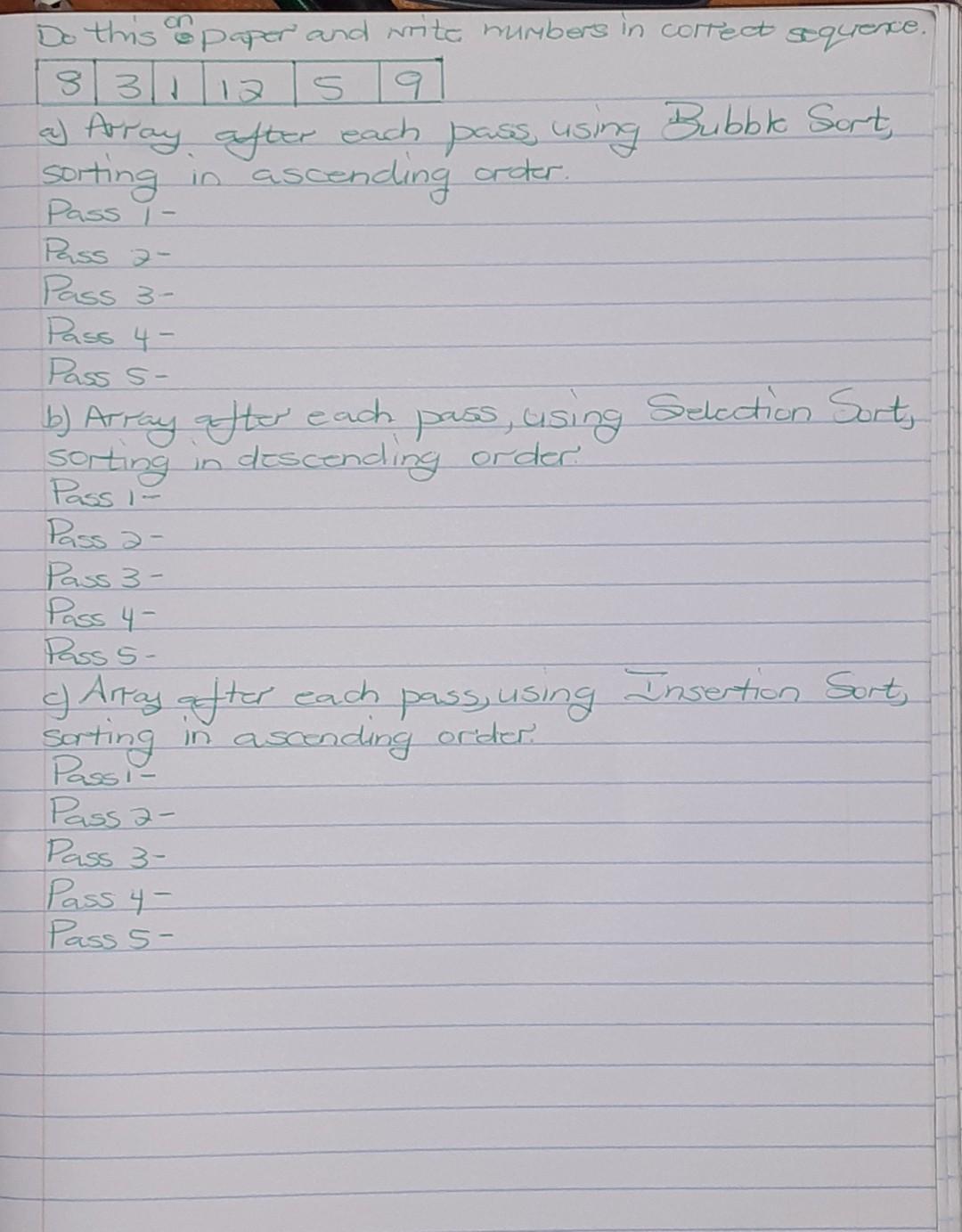 Solved an Do this paper and write numbers in correct | Chegg.com