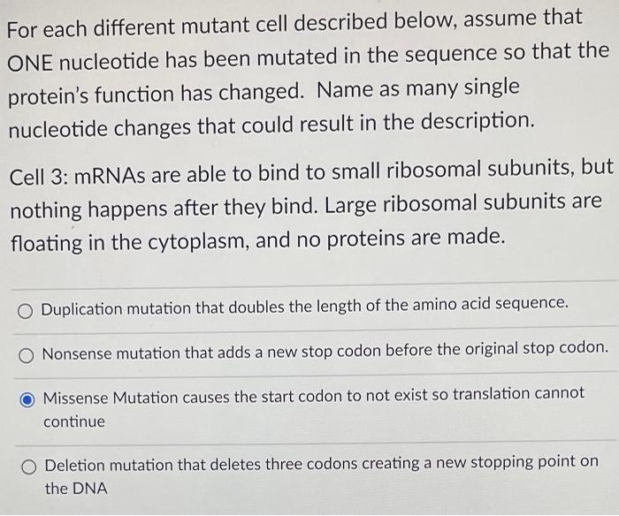 Solved For each different mutant cell described below, | Chegg.com