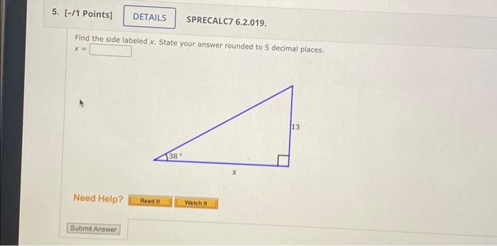 Solved Find the side labeled x. State your answer rounded to | Chegg.com