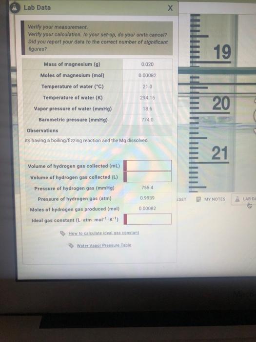 Lab Data х Verify your measurement Verify your | Chegg.com