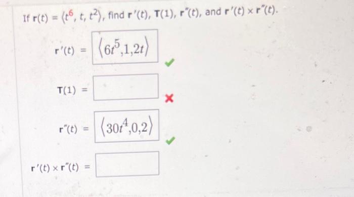 Solved If r(t)=(t6,t,t2 , find r′(t),T(1),r′′(t), and | Chegg.com