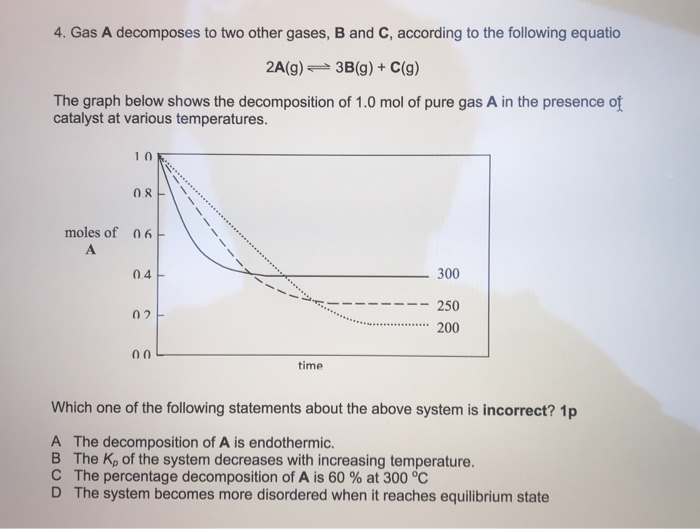 Solved 4. Gas A decomposes to two other gases, B and C, | Chegg.com