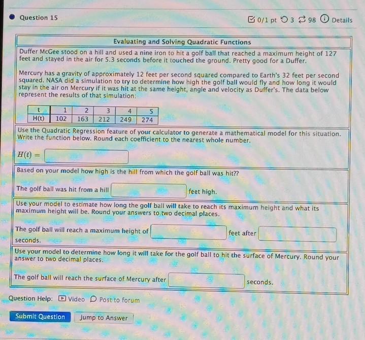 Solved Evaluating and Solving Quadratic Functions Duffer | Chegg.com