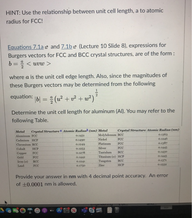 Solved HINT: Use the relationship between unit cell length, | Chegg.com