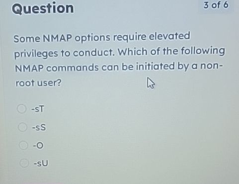 Solved Question3 ﻿of 6Some NMAP options require elevated | Chegg.com